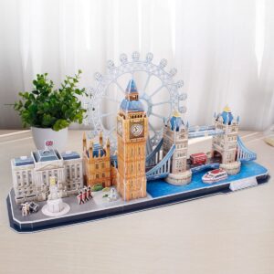 Revell London Skyline 3D Puzzles for Adults and Kids Ages 10 Years and up Arts Crafts Building - Tower Bridge, Big Ben, London Eye, Buckingham Palace - 107 Pieces