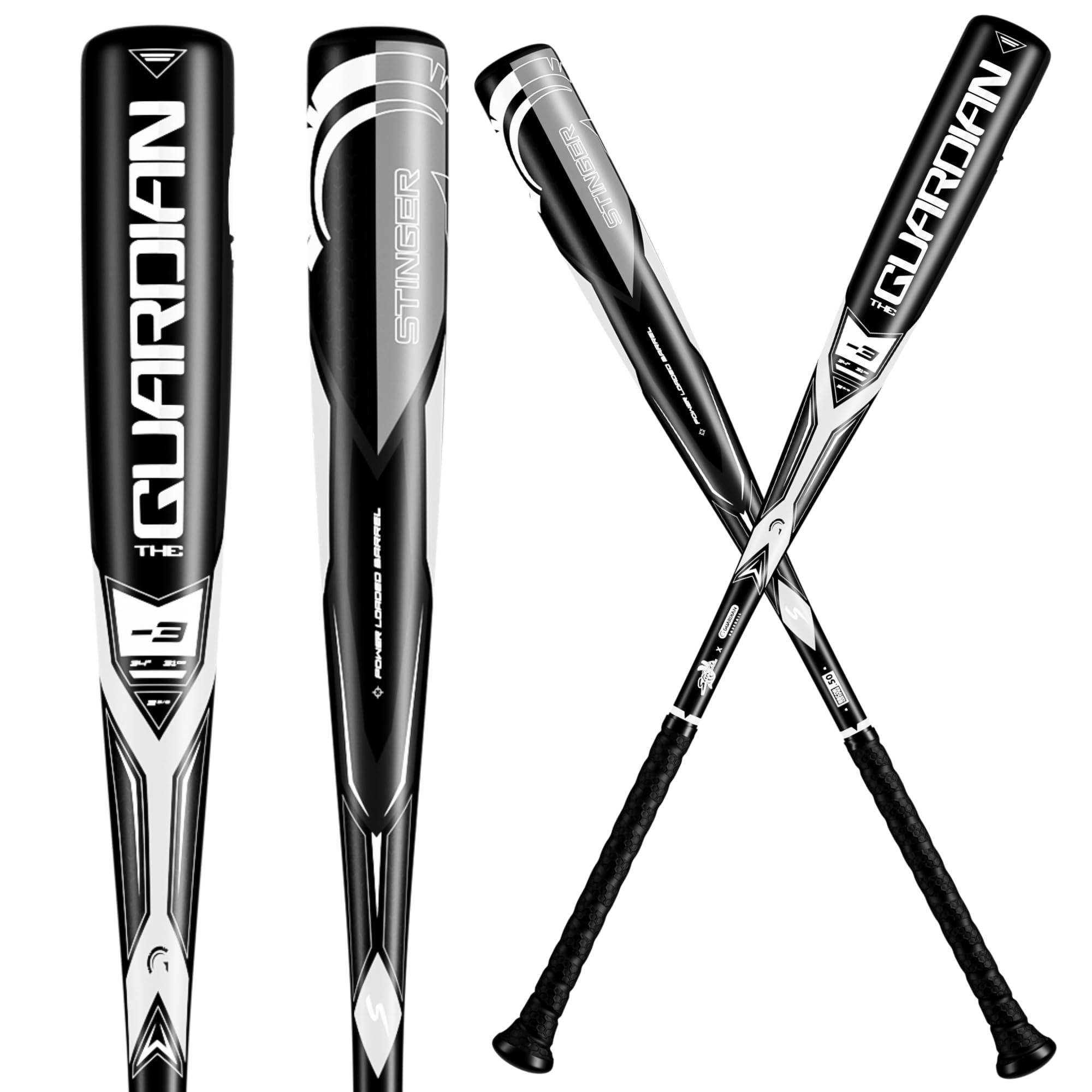 Guardian X Stinger BBCOR Baseball Bat - 3 Drop - 2 5/8" Barrel - Available in 31” to 34” - Drop 3 Baseball Bat for Middle School, High School, or College - 32" - 29 oz - Black/Gray