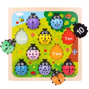 wooden counting ladybugs montessori counting toys for toddlers learning education toy ladybugs puzzle numbers matching preschool math board games develop fine motor skills for 3 4 5 year old kids