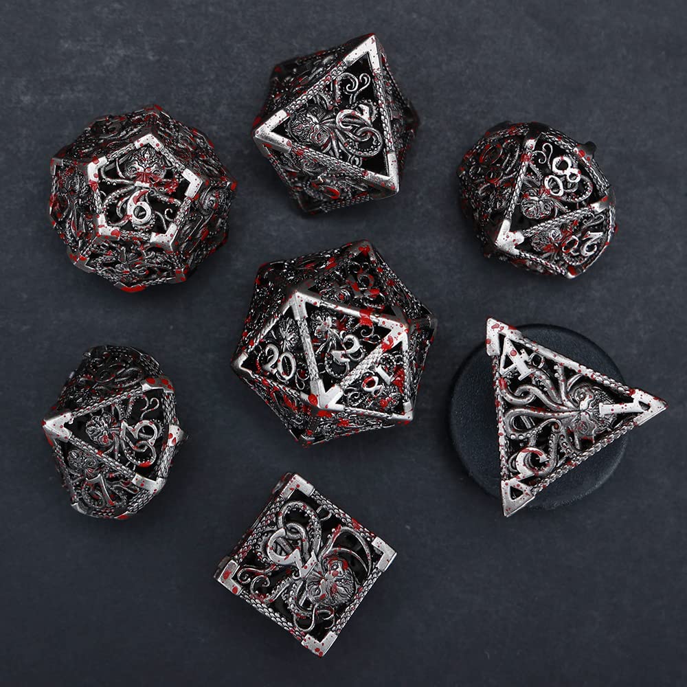 Cthulhu Metal Dice DND Set Role-Playing dice D&D 7 Pure Copper Hollow polyhedral dice Suitable for Dungeons and Dragon RPG Explorers Savage World and Table Games