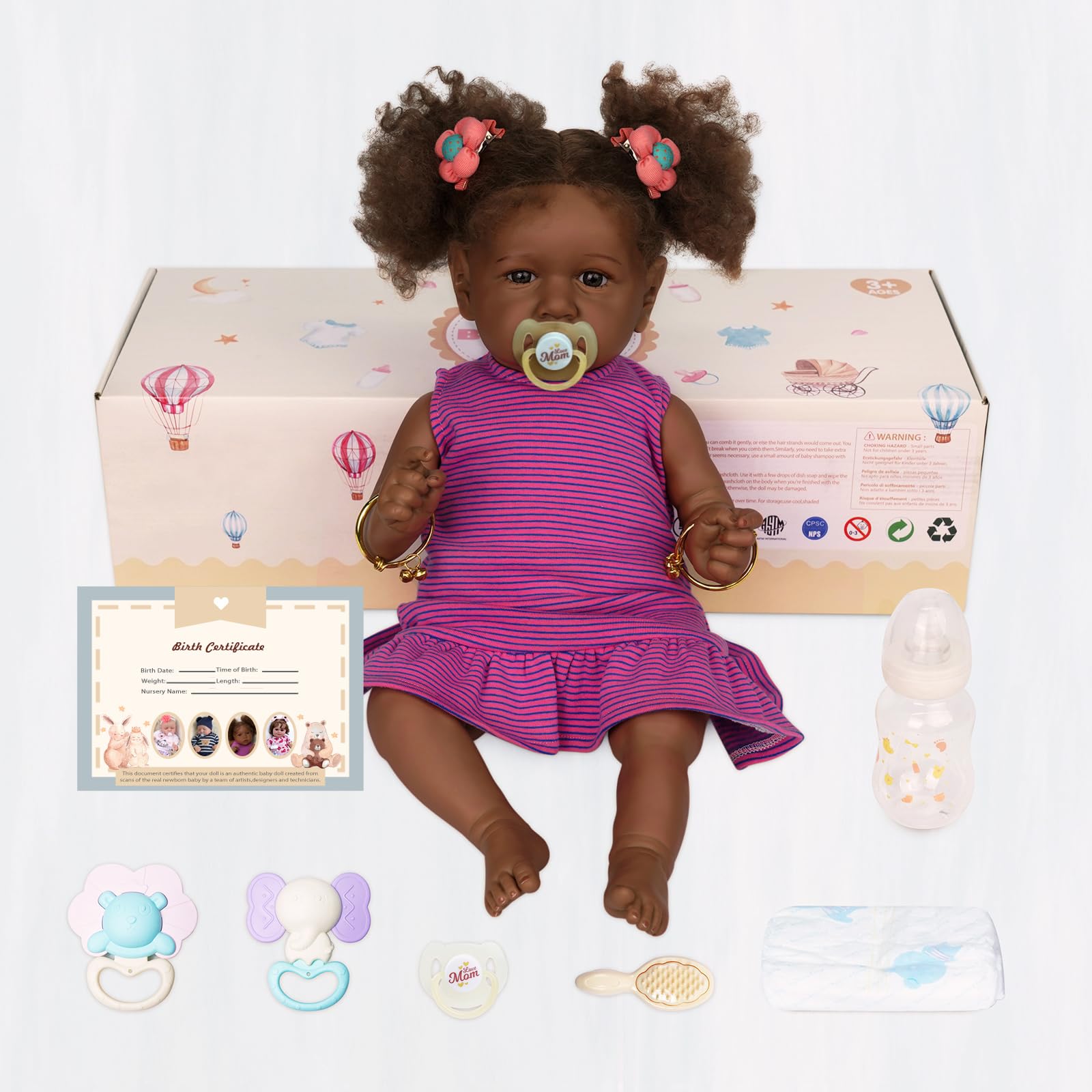 JIZHI Reborn Baby Dolls Black - 22 Inch Lifelike Soft Body Realistic-Newborn Baby Dolls Taupe Eyes Caramel Skin Tone Orange Crushed Flowers Skirt Real Life Baby Dolls Gift for Kids Age 3