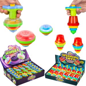 light up spinning tops for kids, ufo spinner toys with flashing led lights, fun birthday party favors, goodie bag fillers for boys and girls, stocking stuffers display box