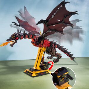 Givenni Fire Dragon Building Set with Display Stand - Smaug 1359 PCS Construction Building Bricks Model for Teen and Adults（New 2024）