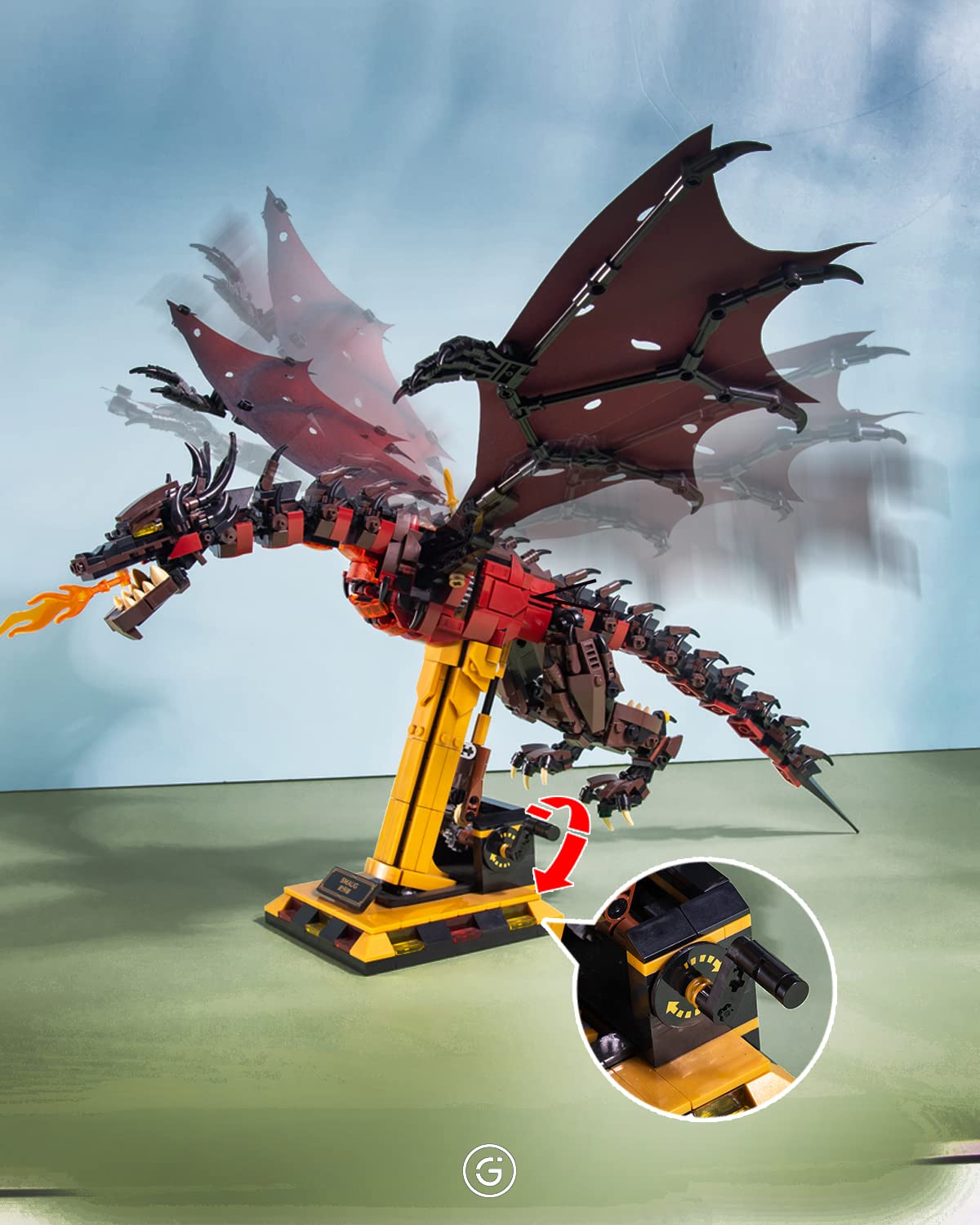 Givenni Fire Dragon Building Set with Display Stand - Smaug 1359 PCS Construction Building Bricks Model for Teen and Adults（New 2024）