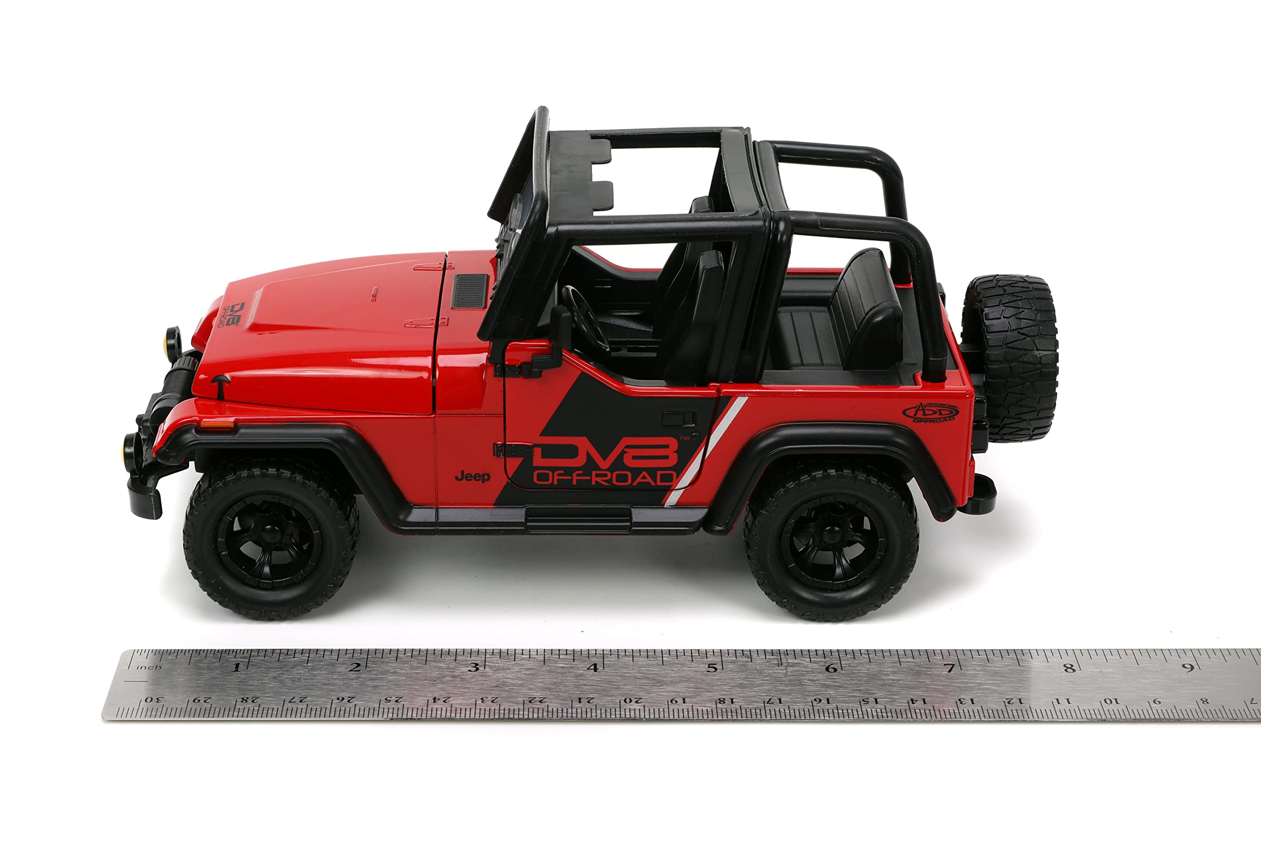 Jada Toys Just Trucks 1:24 1992 Jeep Wrangler Die-cast Car Red/Black with Tire Rack, Toys for Kids and Adults