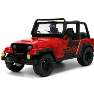 Jada Toys Just Trucks 1:24 1992 Jeep Wrangler Die-cast Car Red/Black with Tire Rack, Toys for Kids and Adults