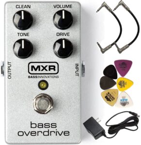 briskdrop mxr m89 bass overdrive with 2 patch cables, 9v power supply and dunlop pvp117 pick pack