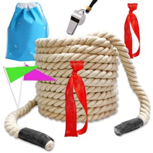 35ft tug of war rope field day family reunion tug rope natural cotton tug of war rope for kids and adults, summer campe, yard games, outdoor camping picnic games, team building