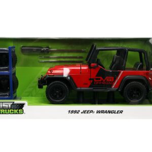 Jada Toys Just Trucks 1:24 1992 Jeep Wrangler Die-cast Car Red/Black with Tire Rack, Toys for Kids and Adults