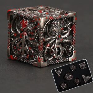 cthulhu metal dice dnd set role-playing dice d&d 7 pure copper hollow polyhedral dice suitable for dungeons and dragon rpg explorers savage world and table games