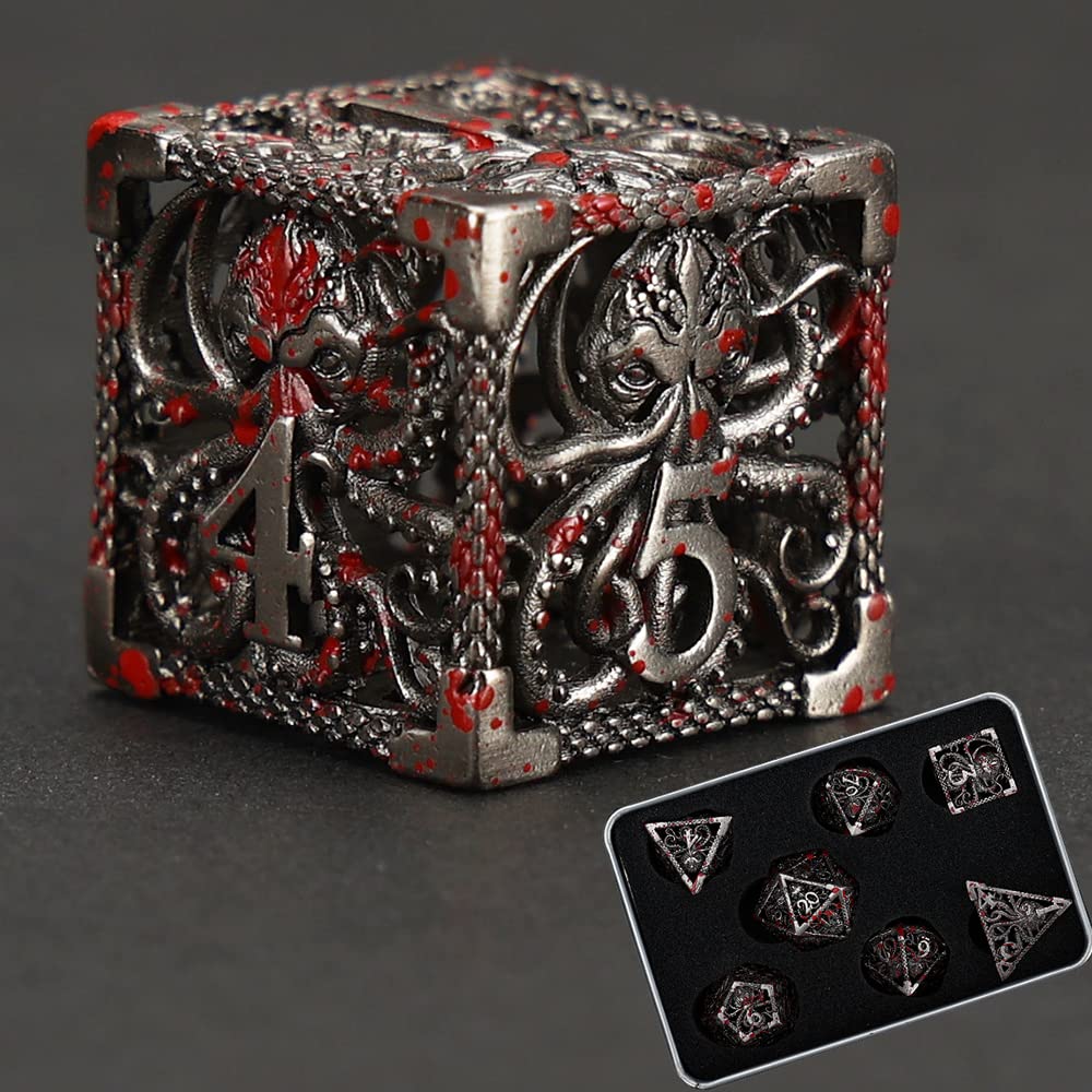 Cthulhu Metal Dice DND Set Role-Playing dice D&D 7 Pure Copper Hollow polyhedral dice Suitable for Dungeons and Dragon RPG Explorers Savage World and Table Games