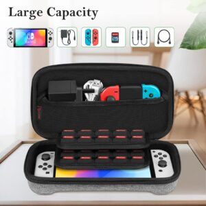 Fintie Large Carrying Case for Nintendo Switch/Switch OLED Model - Fits AC Adapter Charger, Shockproof Hard Shell Protective Cover w/20 Games Storage for Switch Console Joy-Con & Accessories, Gray