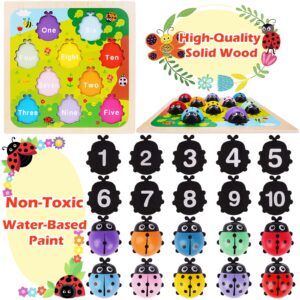 Wooden Counting Ladybugs Montessori Counting Toys for Toddlers Learning Education Toy Ladybugs Puzzle Numbers Matching Preschool Math Board Games Develop Fine Motor Skills for 3 4 5 Year Old Kids