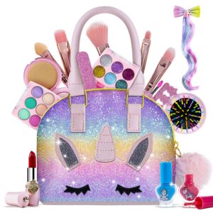 beayuck kids makeup kit for girl-washable makeup for kids with colorful unicorn bag,toddler girl toys pretend makeup beauty set toys, birthday gifts for girls at the age of 3,4,5,6,7,8,9,10