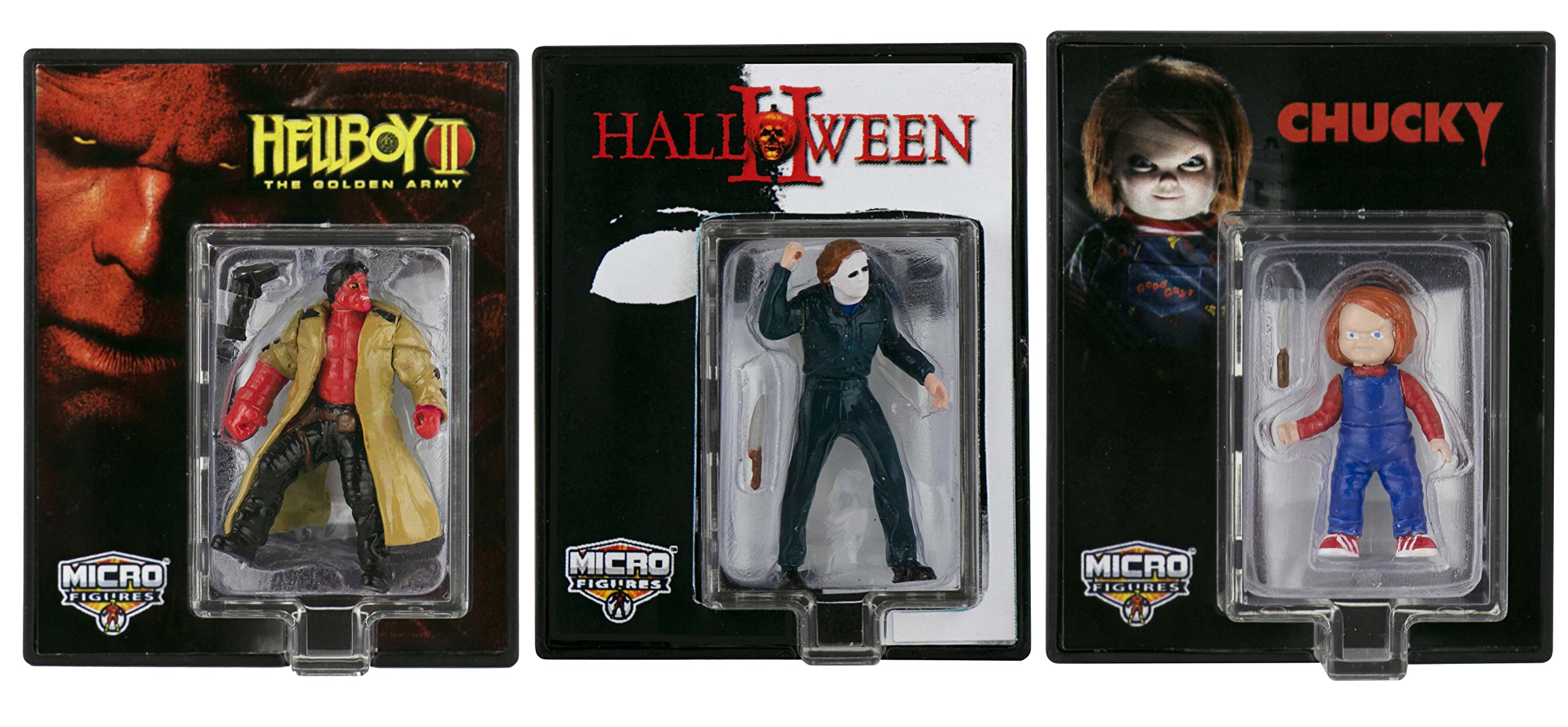 Worlds Smallest Universal Studios Horror Micro Action Figures 3-Pack (Chucky, Michael Myers, and Hellboy)