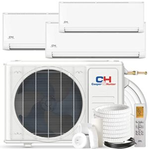 cooper & hunter olivia series tri 3 zone multi zone ductless mini split air conditioner and heater full set with 25ft installation kits (28000 btu 6+12+18)