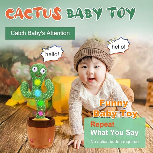 LUKETURE Talking Cactus Baby Toys, Dancing Cactus Mimicking Toy, Singing Cactus Toy Repeat & Record What You Say with 120 English Songs, Electronic Light Up Interactive Toy for Toddler