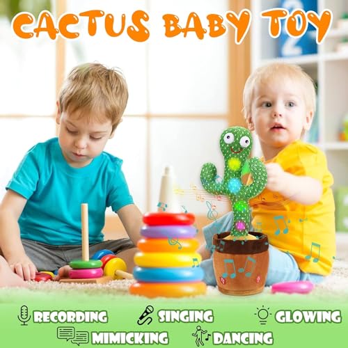 LUKETURE Talking Cactus Baby Toys, Dancing Cactus Mimicking Toy, Singing Cactus Toy Repeat & Record What You Say with 120 English Songs, Electronic Light Up Interactive Toy for Toddler