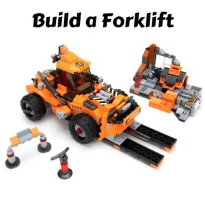 Block Builder Bulldozer Block Set (521pcs) and Construction Forklift. Two Building Kits in one Set! Toy Blocks Suitable for Boys and Girls.