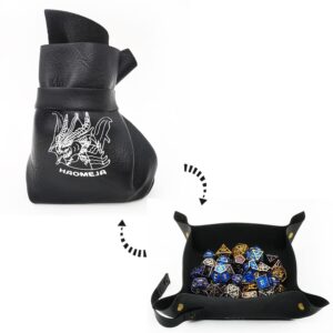 haomeja dnd dice tray bag & tray with button role playing dice bag leather dice bag jewelry coin & small accessories bag storage bag (black)