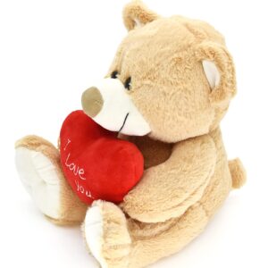 I Love You! 10'' Teddy Bear with Red Heart, Soft Plush Bear Doll Stuffed Animal Toys Valentines Day Decor Gifts for Her/Girlfriend Lover Mom Kids (Light Brown)