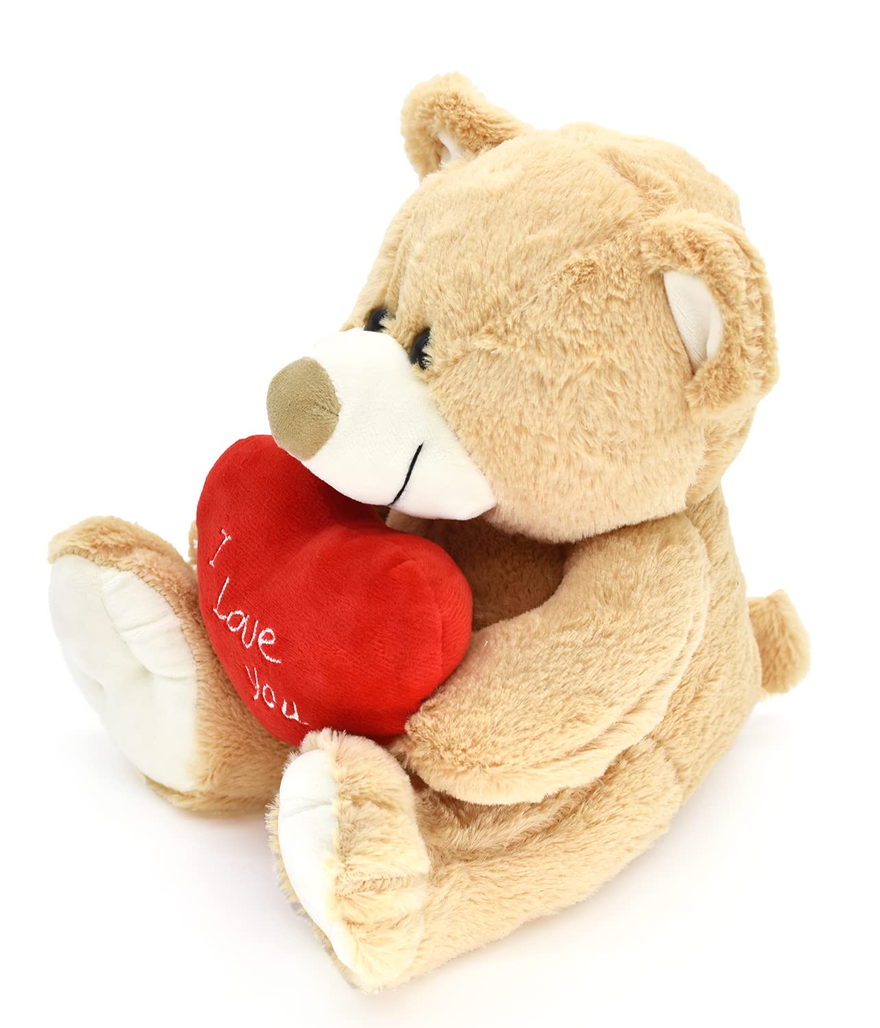 I Love You! 10'' Teddy Bear with Red Heart, Soft Plush Bear Doll Stuffed Animal Toys Valentines Day Decor Gifts for Her/Girlfriend Lover Mom Kids (Light Brown)