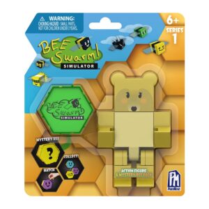 bee swarm simulator – mother bear action figure pack w/mystery bee & honeycomb case (5” articulated figure & bonus items, series 1)