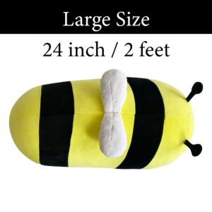 Pineapple Bee Plush Pillow, Giant Stuffed Animal Bee Plushie, Cute Stuffed Bee Plush Toy Birthday Gifts for Girls & Kids (24 inch)