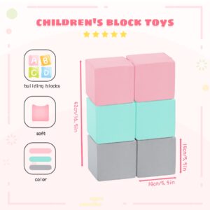 TRENDBOX 6 Pcs Toddler Foam Blocks, 5.5inch Soft Foam Cubes Blocks with Detachable Washable Cover, Soft Play Blocks for Toddlers and Kid （Light Gray/Pink/Blue）…