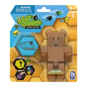 bee swarm simulator – brown bear action figure pack w/mystery bee & honeycomb case (5” articulated figure & bonus items, series 1)