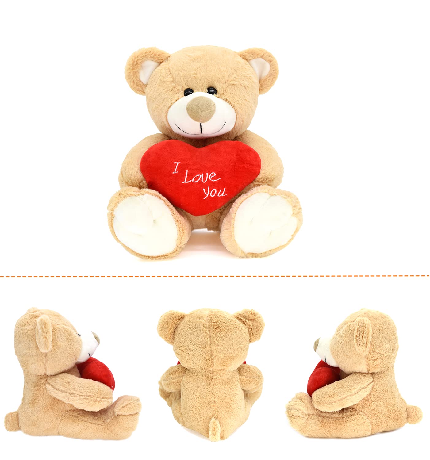 I Love You! 10'' Teddy Bear with Red Heart, Soft Plush Bear Doll Stuffed Animal Toys Valentines Day Decor Gifts for Her/Girlfriend Lover Mom Kids (Light Brown)