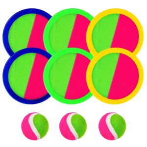 loaybhok toss and catch ball set - outdoor games for kids beach balls toys camping game, yard games, paddle ball outside games for family kids boys and girls gifts (6 mitts & 3 balls)