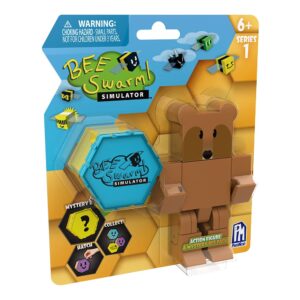 Bee Swarm Simulator – Brown Bear Action Figure Pack w/Mystery Bee & Honeycomb Case (5” Articulated Figure & Bonus Items, Series 1)