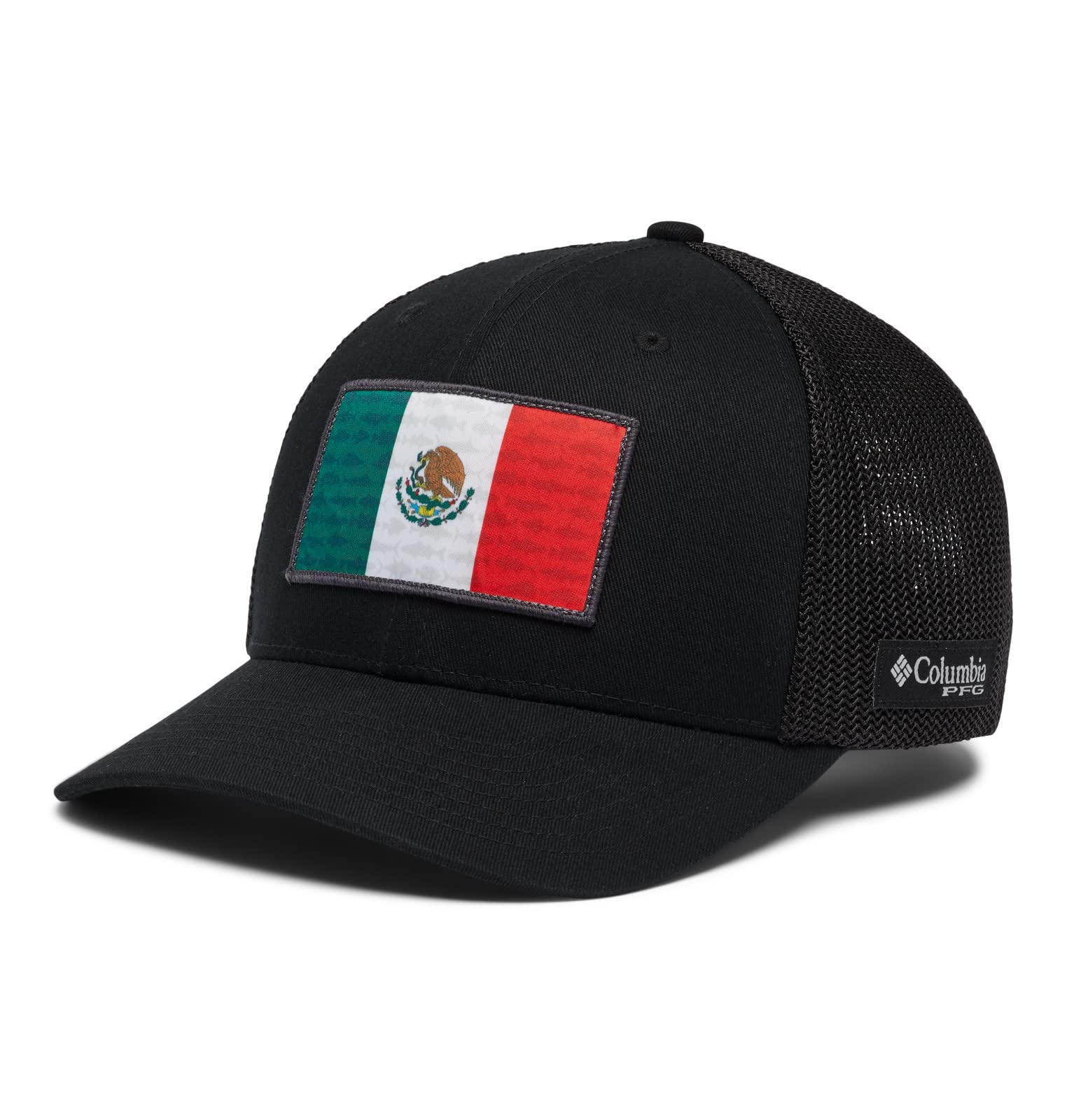 Columbia Unisex PFG Fish Flag Mesh Ball Cap - Low, Black/Black/Mexico Fish Flag, Small/Medium