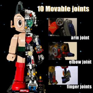 Mrkuriosity Mech Astro Boy Toy Building Kit,Collectible Mighty Atom Display Model,Half Mech Detail Hand-Made Mech Building Blocks,Gift for Adults and Kids,Compatible with Lego(1258 Pieces)