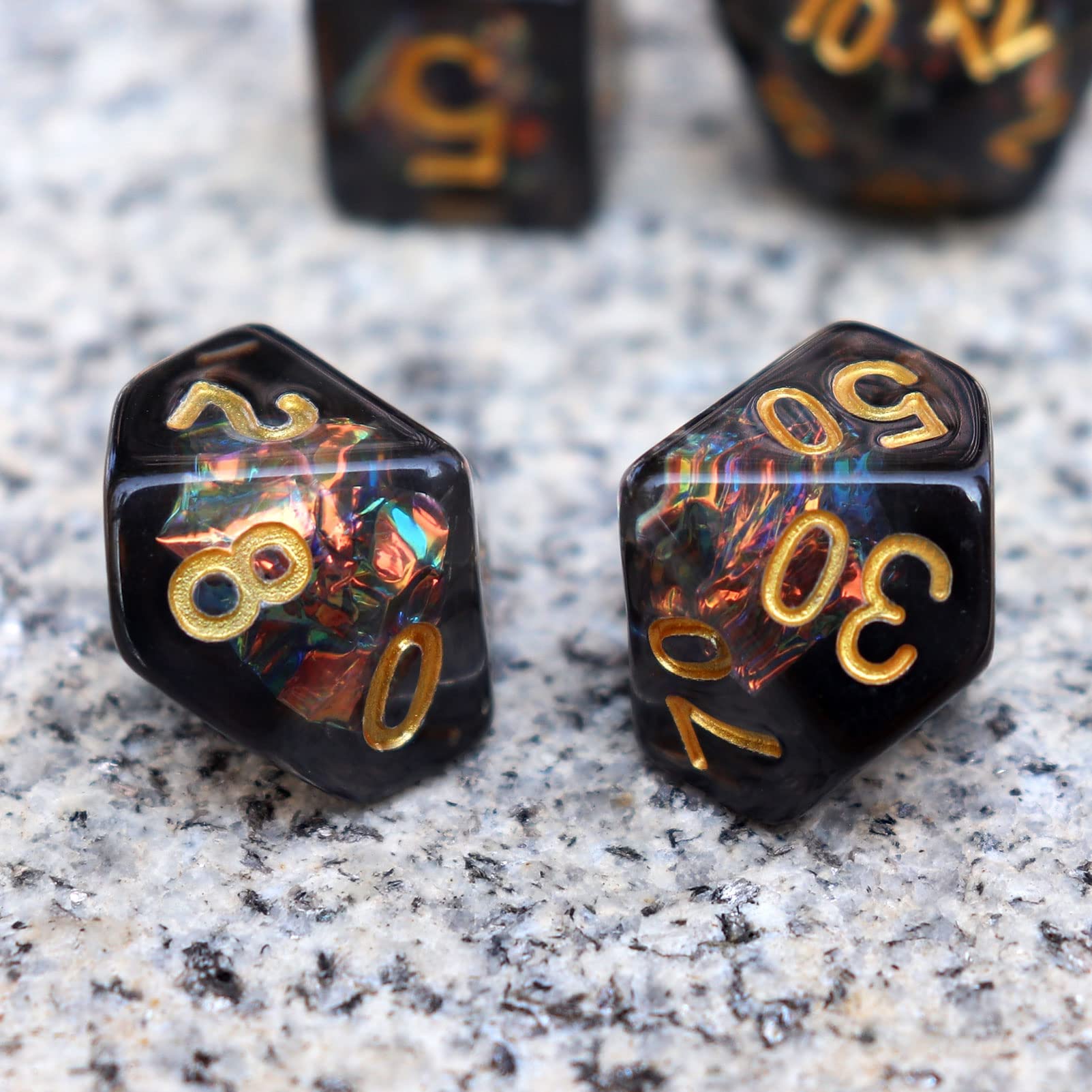 Haxtec Filled Resin DND Dice W/Iridescent Mylar Foil Bundle