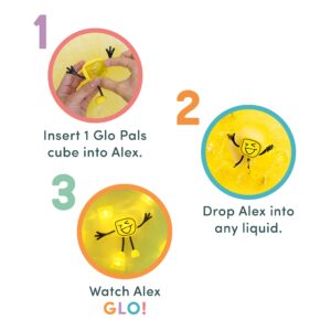 Glo Pals Alex Water-Activated Bath Toy with 6 Reusable Light-Up Cubes for Sensory Play