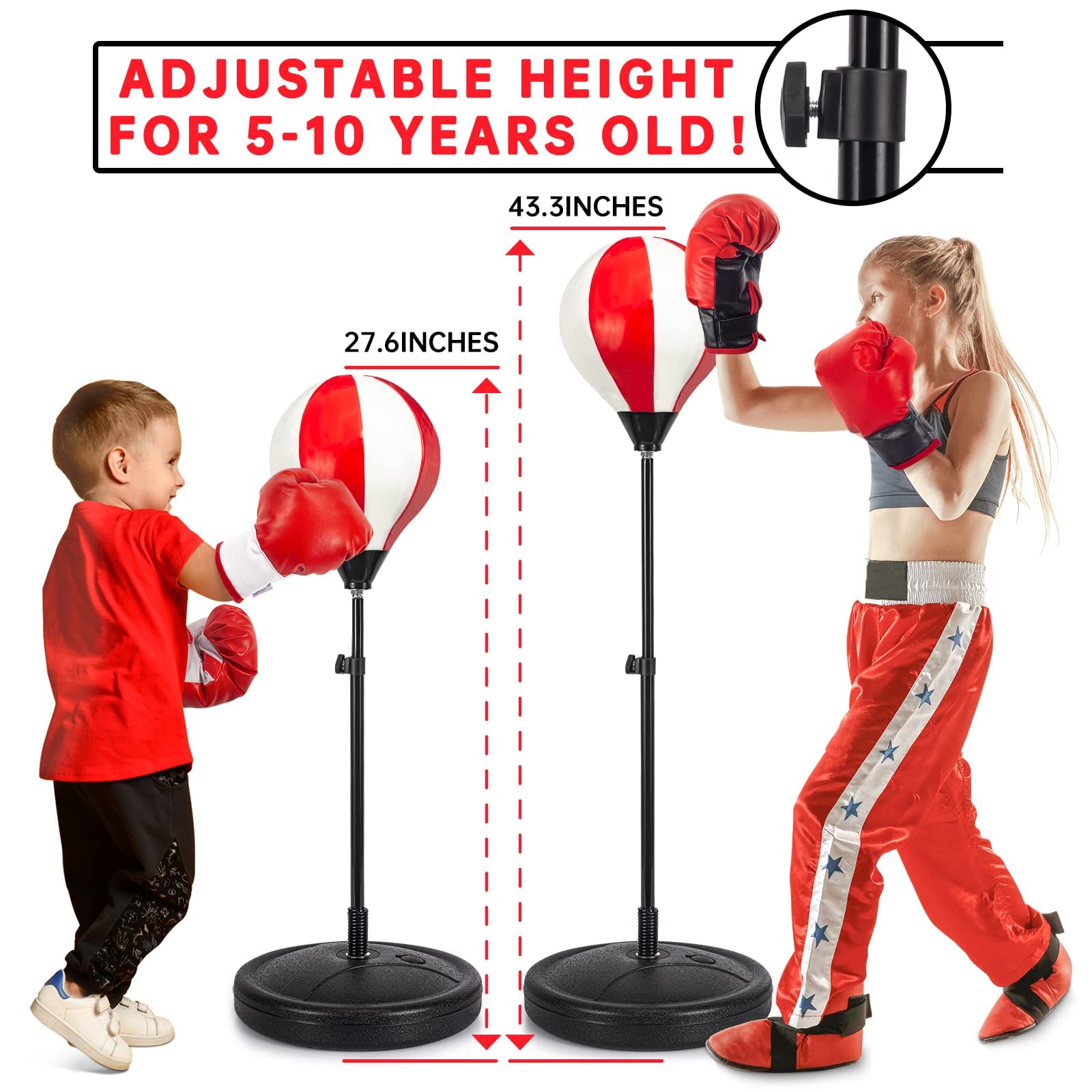 ShyLizard Punching Bag for Kids Included 2 Pack Boxing Gloves, Boxing Toys for Boys, Boxing Bag Sets with Height Adjustable Stand, Gifts for Boys & Girls Age 5,6,7,8,9,10 Years Old