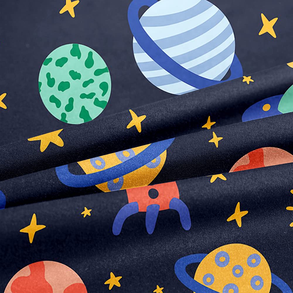 Color Planet Moon Star Flat Sheet Queen with 2 Pillowshames for Boys Girls Outer Space Universe Fitted Sheet Sets for Kids Spaceship Rocket Pattern Bedding Sheets