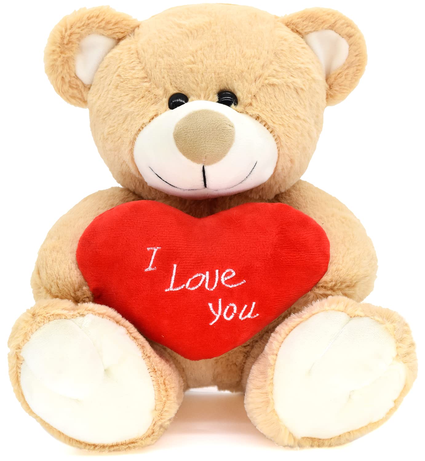 I Love You! 10'' Teddy Bear with Red Heart, Soft Plush Bear Doll Stuffed Animal Toys Valentines Day Decor Gifts for Her/Girlfriend Lover Mom Kids (Light Brown)