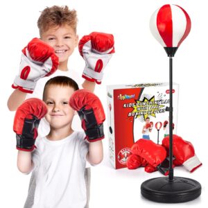 shylizard punching bag for kids included 2 pack boxing gloves, boxing toys for boys, boxing bag sets with height adjustable stand, gifts for boys & girls age 5,6,7,8,9,10 years old