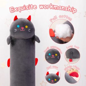 Mewaii Long Cat Plush Body Pillow, 20” Cute Black Cat Stuffed Animals Kawaii Soft Plushies, Kitten Plush Pillow Doll Toy Gift for Girls Boys