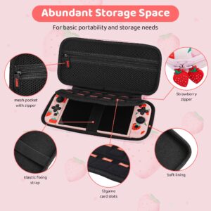 FUNDIARY Cute Strawberry Carrying Case for Nintendo Switch, Travel Bag Accessories Bundle for Switch with Protective Case, Screen Protector, Adjustable Shoulder Strap and 2 Strawberry Thumb Caps