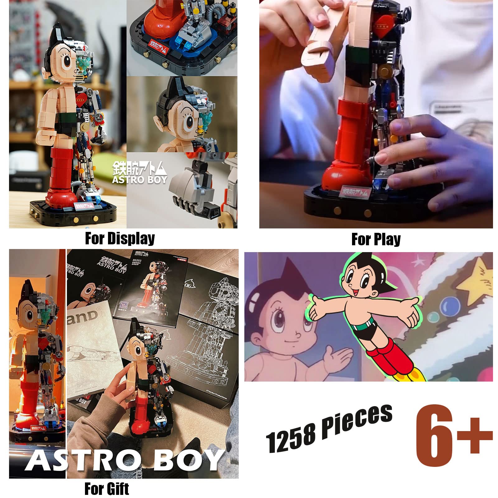 Mrkuriosity Mech Astro Boy Toy Building Kit,Collectible Mighty Atom Display Model,Half Mech Detail Hand-Made Mech Building Blocks,Gift for Adults and Kids,Compatible with Lego(1258 Pieces)