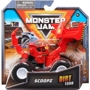 monster jam dirt squad 2022 scoopz the scooper (red) 1:64 scale diecast