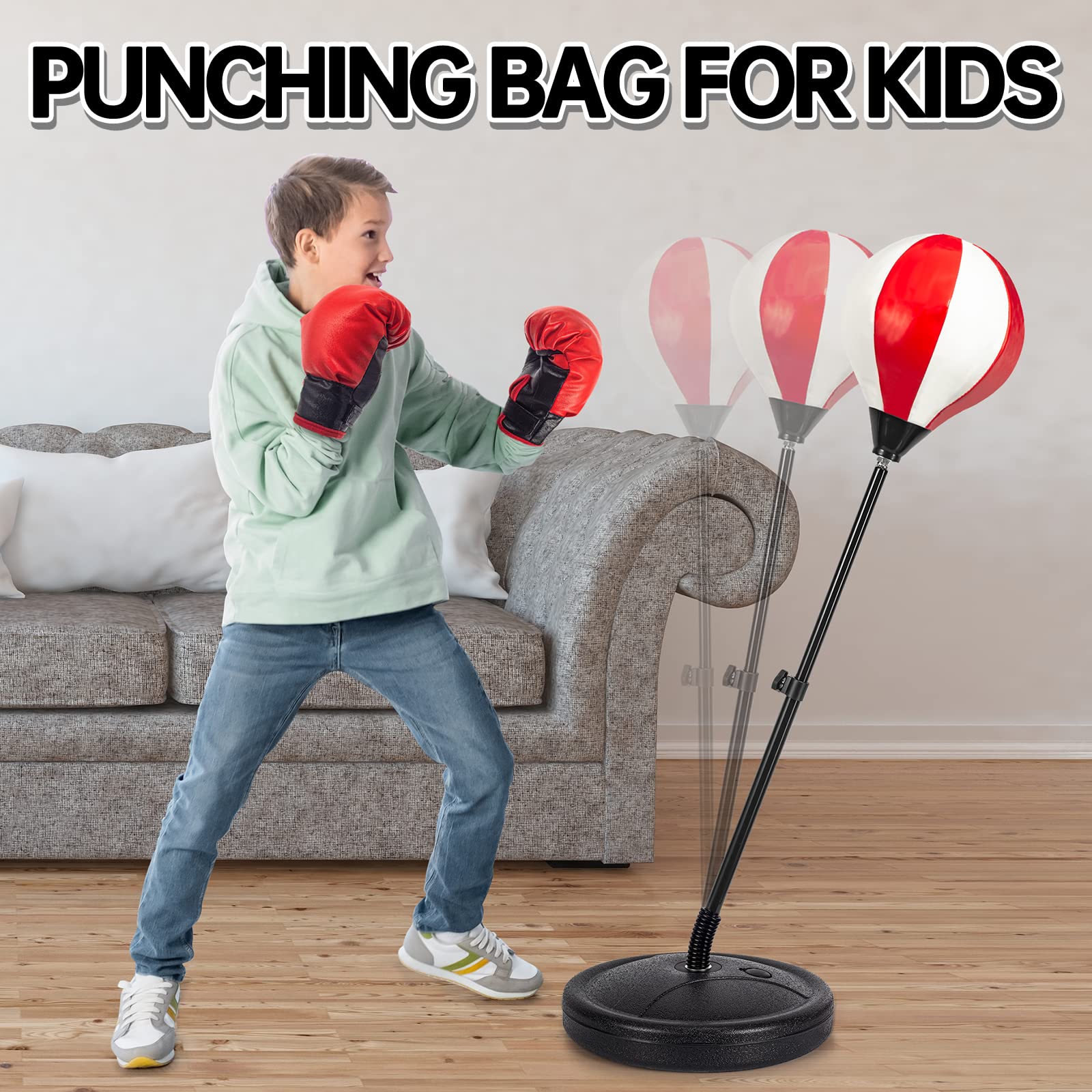 ShyLizard Punching Bag for Kids Included 2 Pack Boxing Gloves, Boxing Toys for Boys, Boxing Bag Sets with Height Adjustable Stand, Gifts for Boys & Girls Age 5,6,7,8,9,10 Years Old