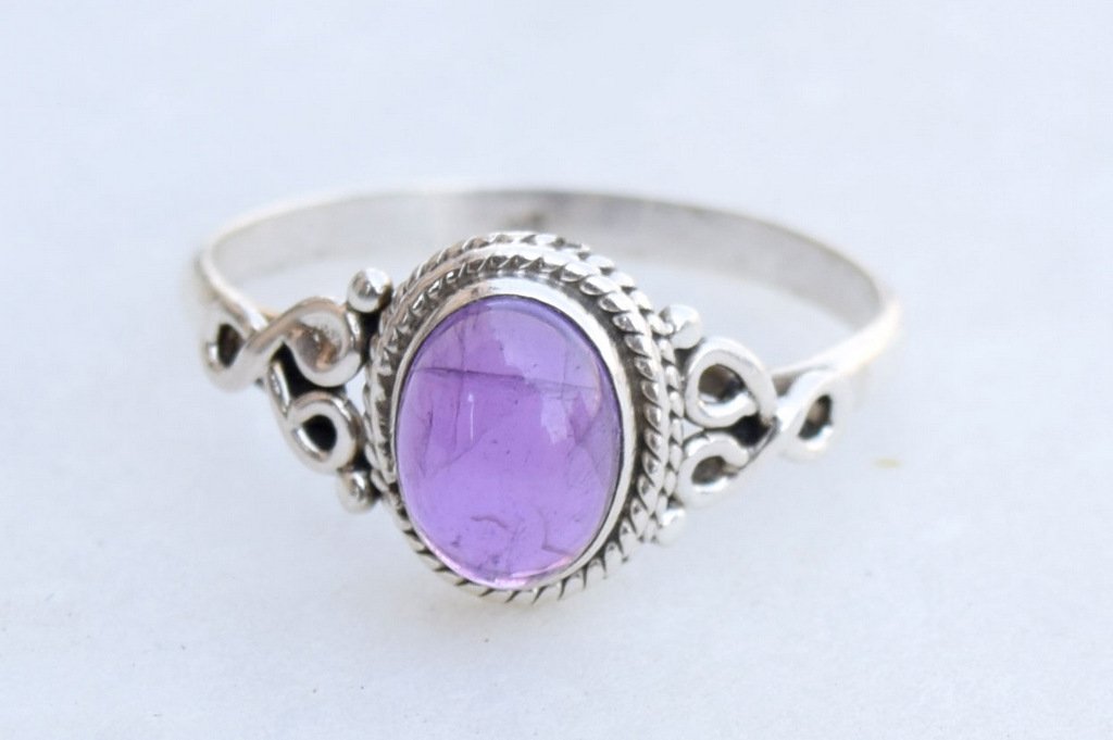 Amethyst Stone Ring 925 Sterling Silver Statement Ring For Women Handmade Rings Gemstone Christmas Promise Ring Size US 8 Gift For Her