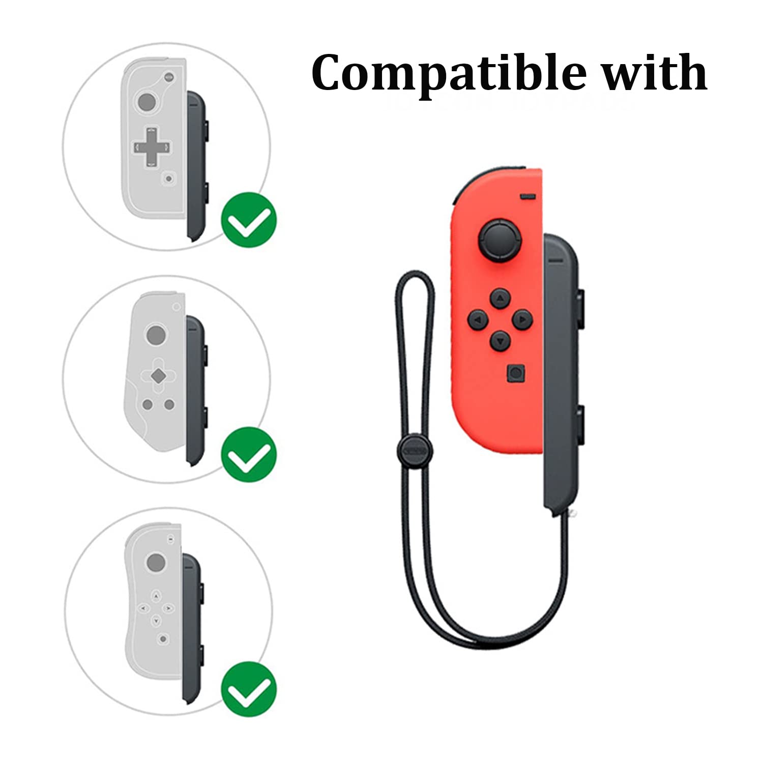 VANJUNN Replacement Wrist Strap for Switch OLED and Switch 2017Joycon,1 Pair Hand Wrist Strap Lanyard Replacement Parts Accessories with Joysticks Caps for Nintendo Switch Joycon