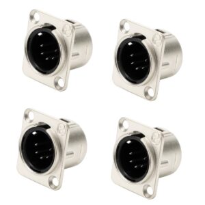 gdqlcnxb xlr male jack 5 pin panel mount jacks，silver metal housing xlr-m microphone connector, 4pcs.