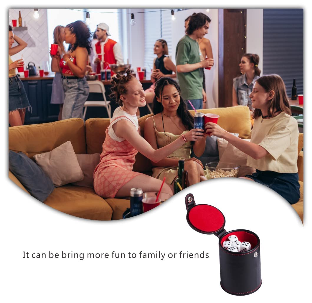 Dice Cup Pu Leather Dice Storage Tool Fashion Felt Lining Quiet Dice Shaker for Enjoy with Friend and Family in Party(5 dice Included)